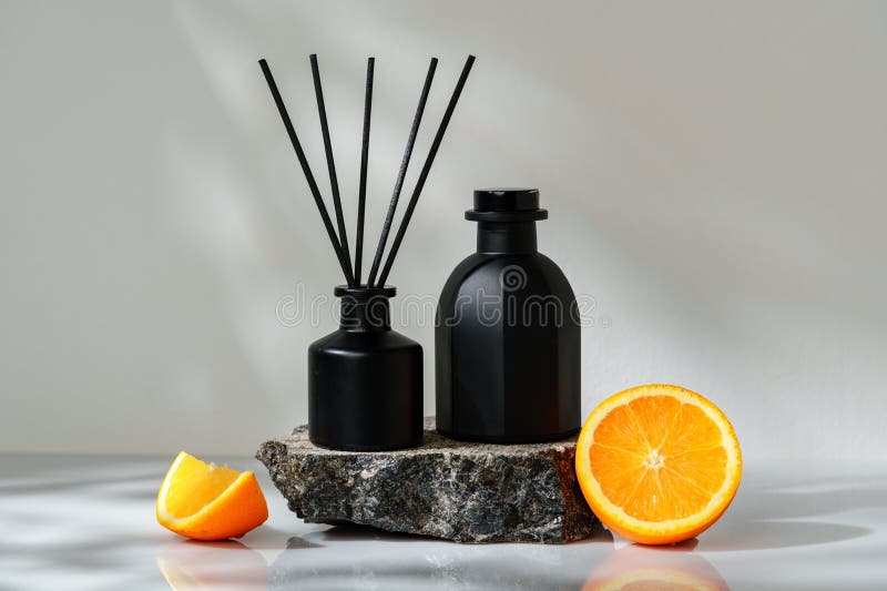 Modern Aromatherapy Diffuser with Orange Accents on a Natural Stone ...