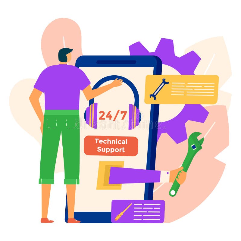 Modern Around the Clock Online Technical Support, Tiny Male User ...