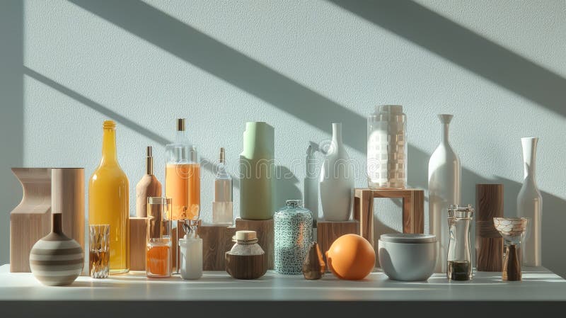 Modern Arrangement of Decorative Vases and Bottles with Shadow Play ...