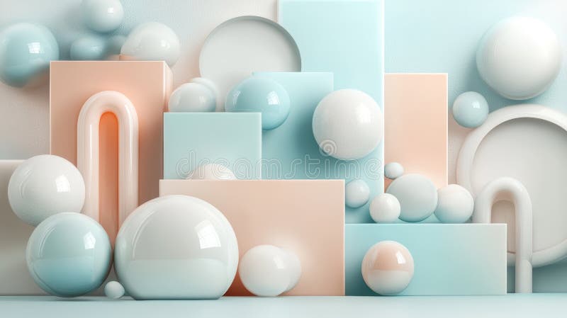 A Modern Arrangement of Pastel Geometric Shapes and Spheres, Creating a ...