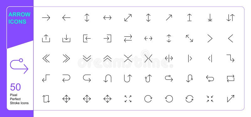 Modern Arrow Icon 50 Set Single Stroke Vector Collection Expandable Stock Vector - Illustration ...