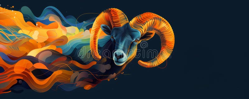 Modern Art Abstract Painting Featuring a Ram Against a Black Backdrop ...