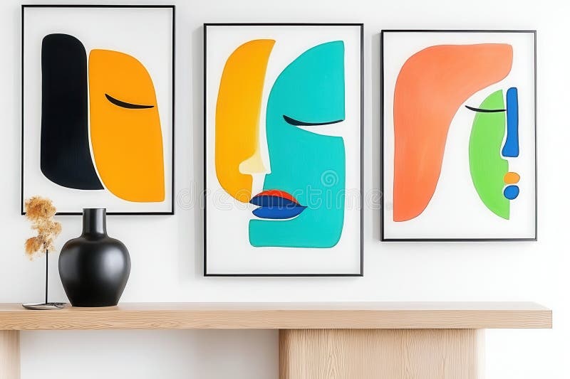 Modern Art in Chic Hallway with Abstract Paintings and Polished Wood ...