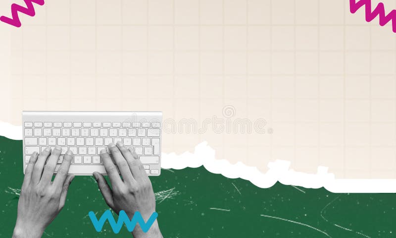 Modern Art Collage, Creative Design. Male Hand Typing Fast on Keyboard ...