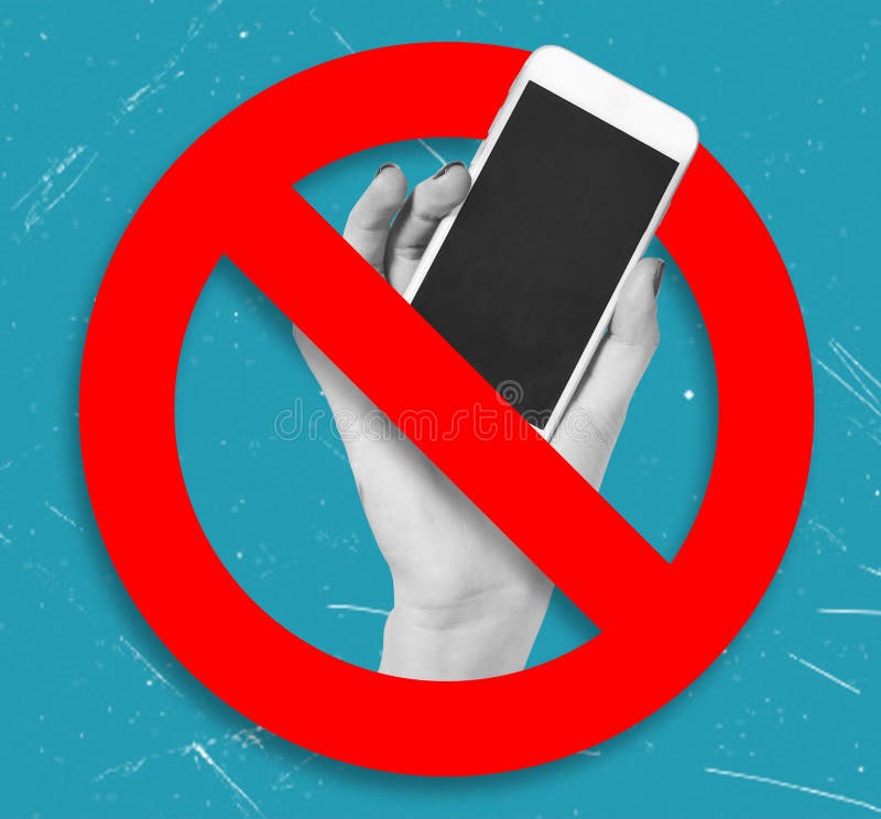 Modern Art Collage Depicting Phone Ban, Hand with Phone, Bans Stock ...