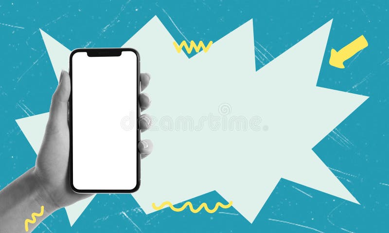 Modern Art Collage Featuring a White Screen Phone with a Large Message ...