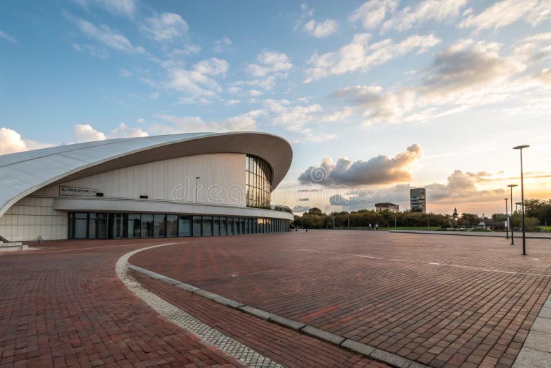Modern Art Curved Building with Empty Brick Square Stock Illustration ...