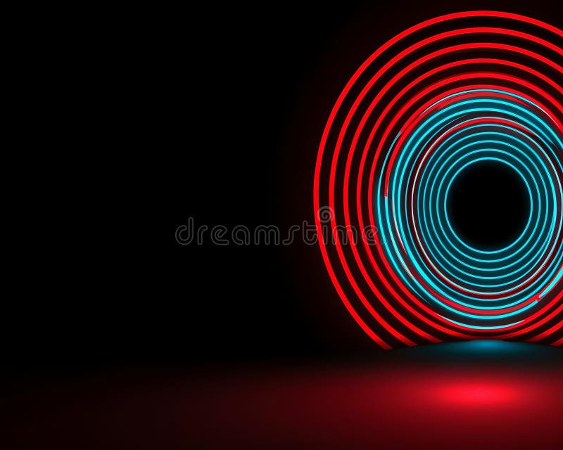 Modern Art Design, Layered Circles with Red and Blue Light Effects, 3D ...