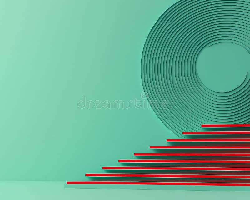 Modern Art Design, Layered Circles with Red and Blue Light Effects, 3D ...