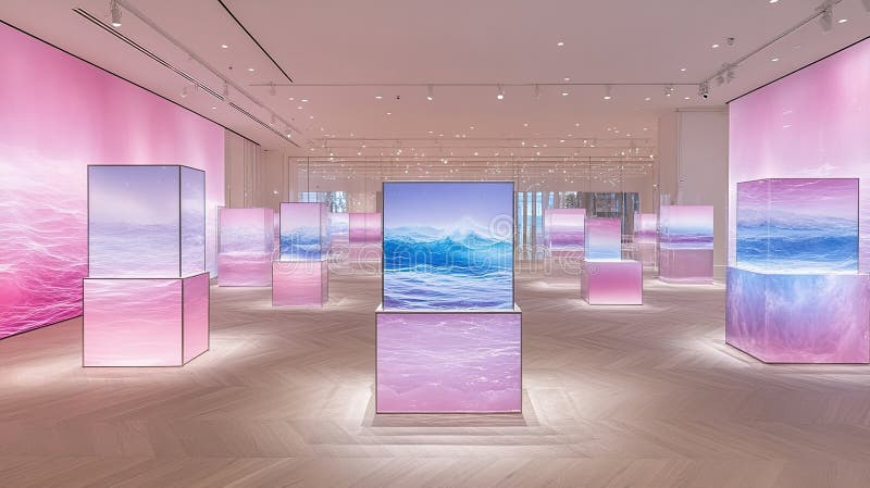 Modern Art Exhibit Featuring Abstract, Soft-toned Displays Stock ...