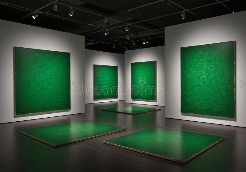 Modern Art Exhibition: Deep Green Abstract Paintings Stock Illustration ...