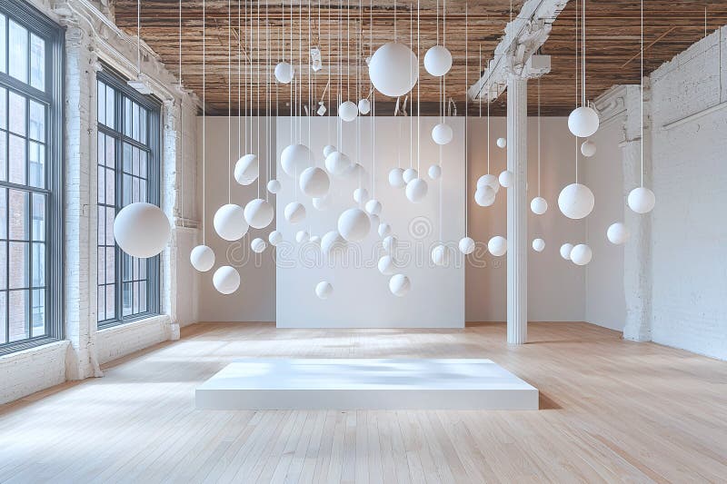 Modern Art with Floating Spheres and Lines, Balancing Precision, Soft ...