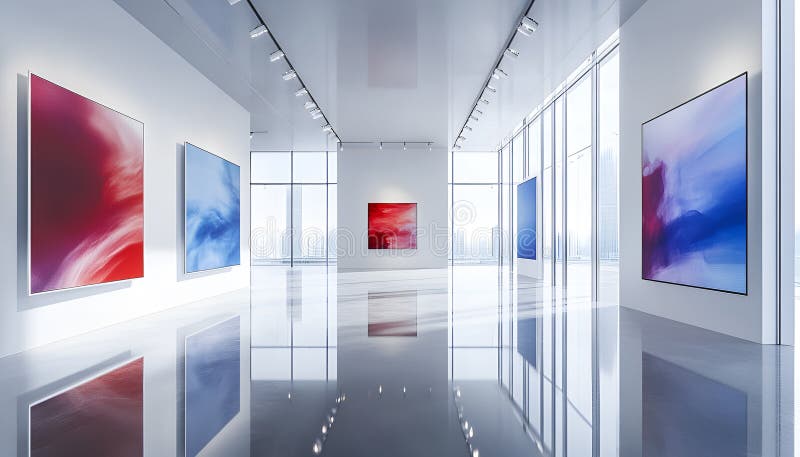Modern Art Gallery with Abstract Paintings and Natural Light through ...
