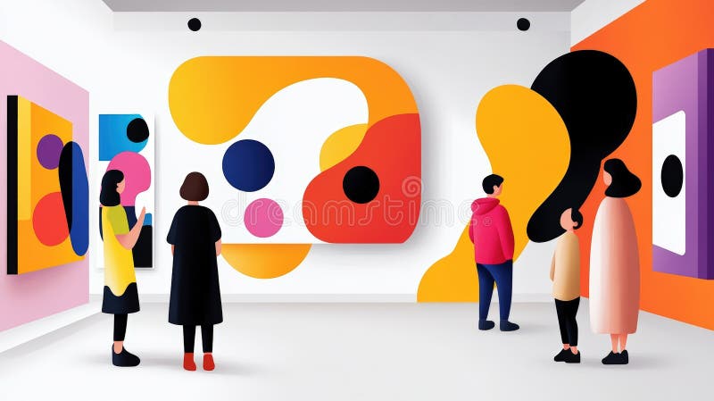 Modern Art Gallery with Colorful Exhibits Stock Illustration ...
