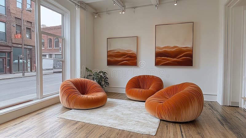 Modern Art Gallery with Comfortable Seating Stock Illustration ...