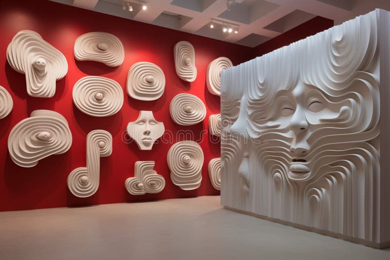 A Modern Art Gallery with a 3D Optical Illusion Wall, Set Against Stock ...