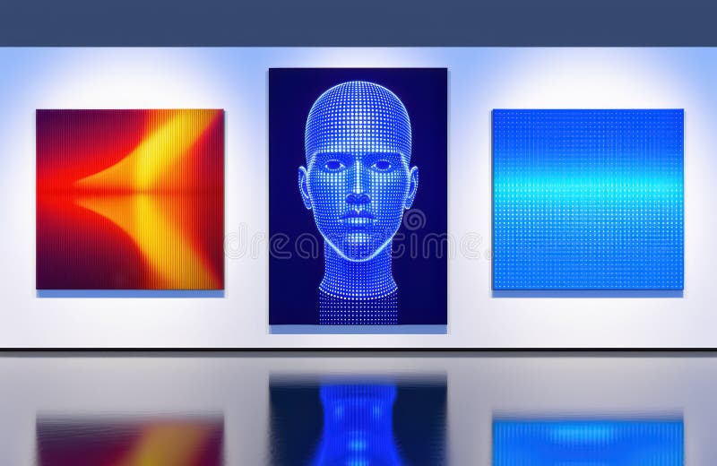 Modern Art Gallery Display with Abstract and Digital Face Art. AI ...