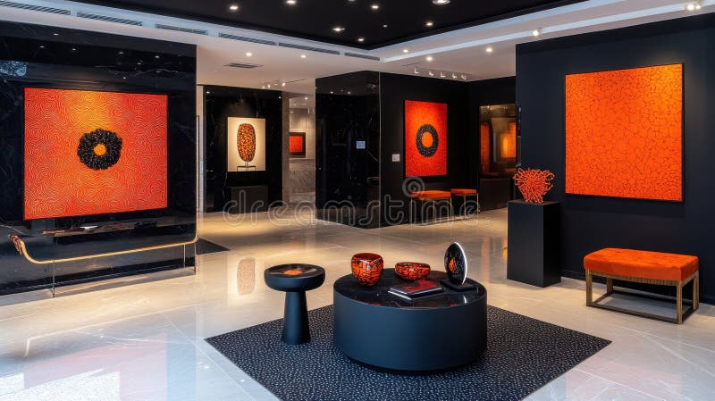 Modern Art Gallery Display: Orange and Black Aesthetic, Contemporary ...