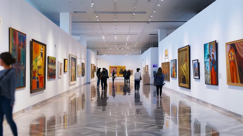 Modern Art Gallery a Modern Art Gallery with Diverse Stock Illustration ...