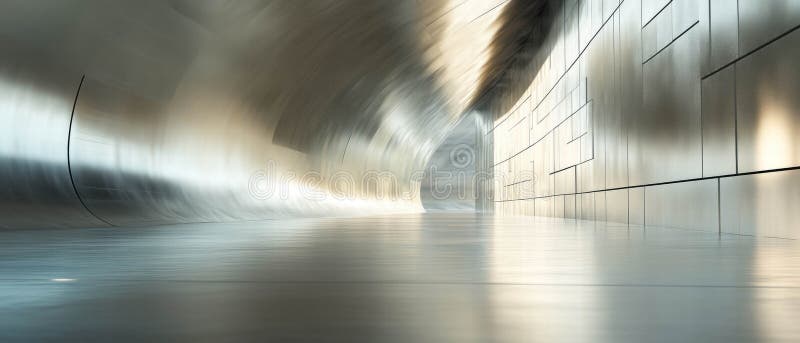 Modern Art Gallery Featuring an Empty Brushed Aluminium Backdrop with ...