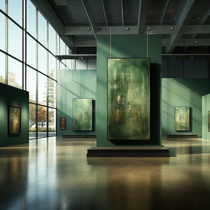 Modern Art Gallery Interior with Blank Poster on Wall Stock ...