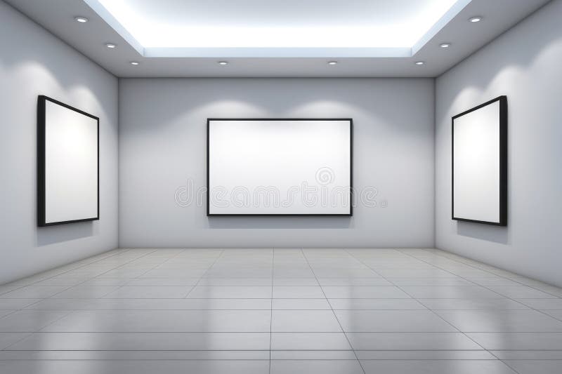 Modern Art Gallery Interior, Clean White Space with Empty Picture ...