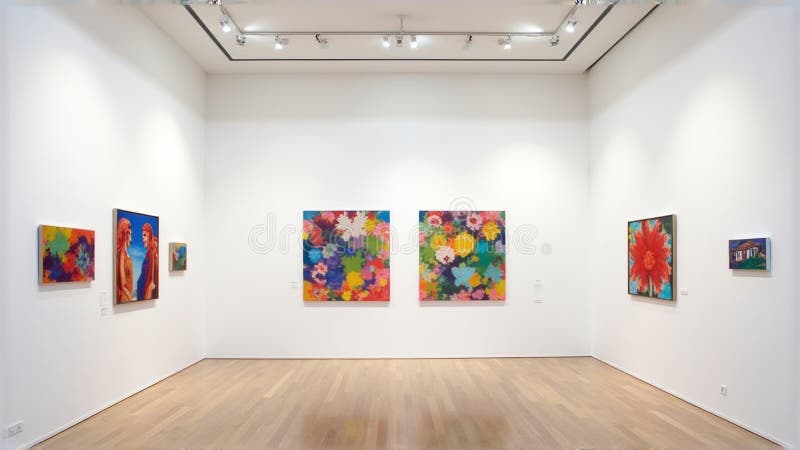 Modern Art Gallery Interior with Paintings on Display Stock ...