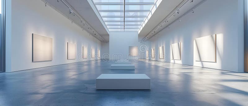 Modern Art Gallery Interior with Skylight and Blank Canvases. Concept ...