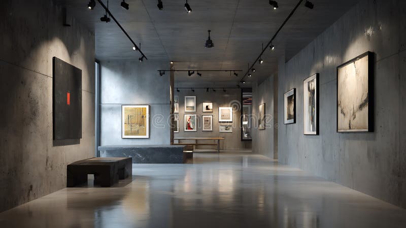 Modern Art Gallery Interior Sleek Design Dramatic Lighting Stock ...