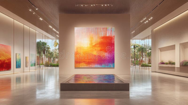 Modern Art Gallery Interior with Vibrant Abstract Painting Stock ...