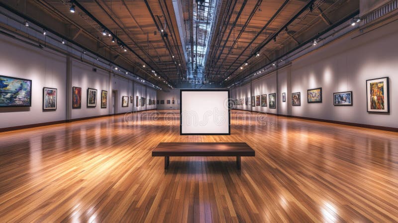 Modern Art Gallery Mockup Featuring a Large Blank Artwork and Sizable ...