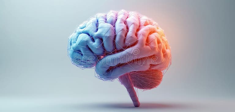 Modern Art, Illustration of a Human Brain with Neural Network Grid ...