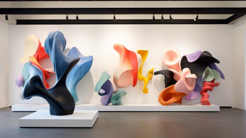 A Modern Art Installation with Abstract Forms Stock Illustration ...