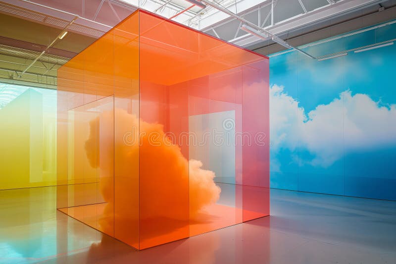 Modern Art Installation with Colored Glass and Cloud Stock Image ...