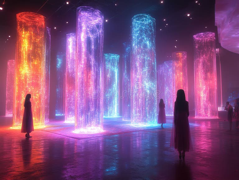 A Modern Art Installation or Exhibition Featuring Tall, Iridescent ...