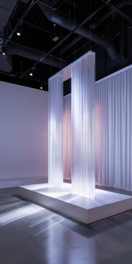 Modern Art Installation with Illuminated Vertical Panels Stock ...