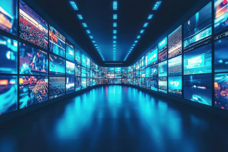 Digital Art Installation Featuring Multiple Screens Displaying Vibrant ...