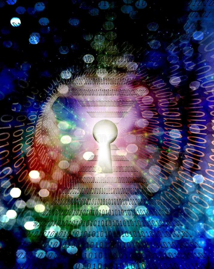 Keyhole with Binary Machine Language. Cyber Security Concept. 3D Render ...