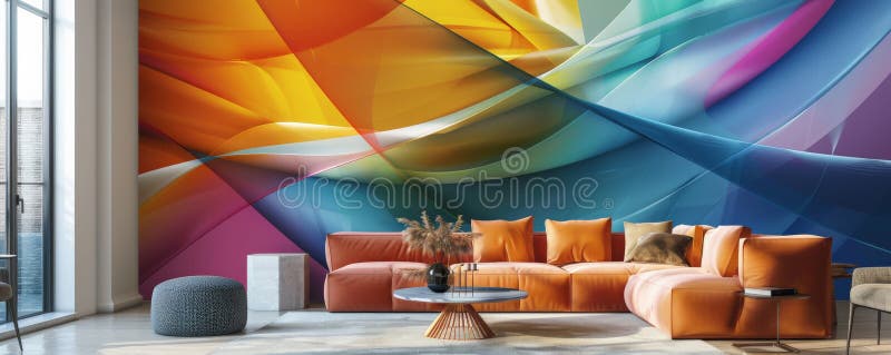 Modern Art Mural Wallpaper Background Featuring a Blend of Sharp Lines ...
