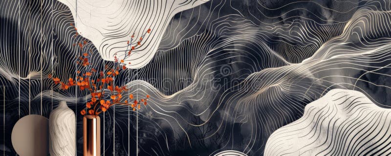 Modern Art Mural Wallpaper Background with Intricate Line Work and ...
