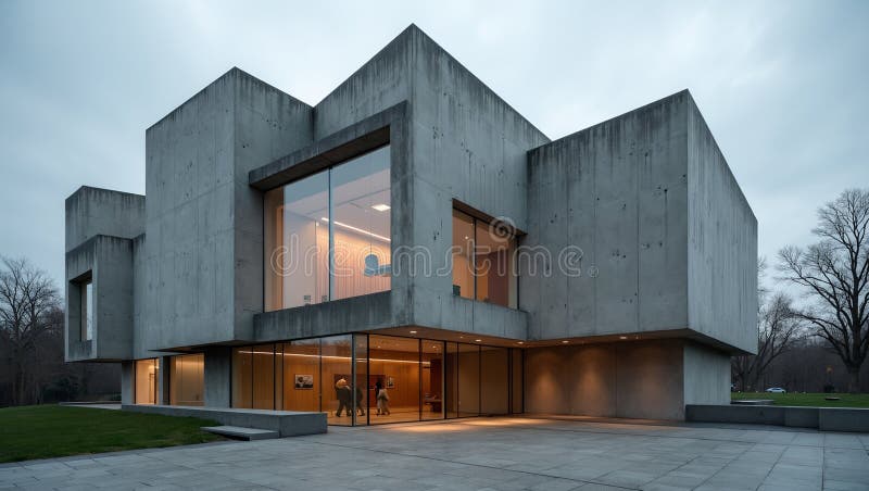 Modern Art Museum with Angular Concrete Structure Glass Windows and ...