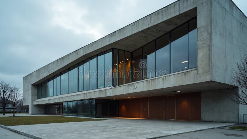 Modern Art Museum with Angular Concrete Structure Glass Windows and ...