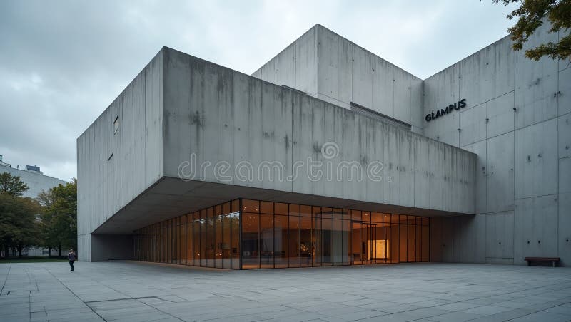 Modern Art Museum with Angular Concrete Structure Glass Windows and ...