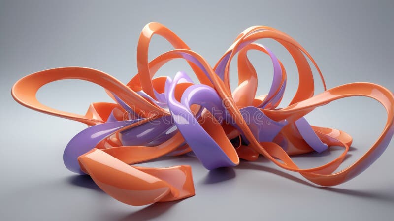 Abstract Composition of Intertwined Orange and Purple Ribbons on a ...