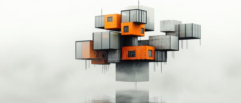 A Modern Art Piece Featuring a Unique Structure of Orange and Gray ...