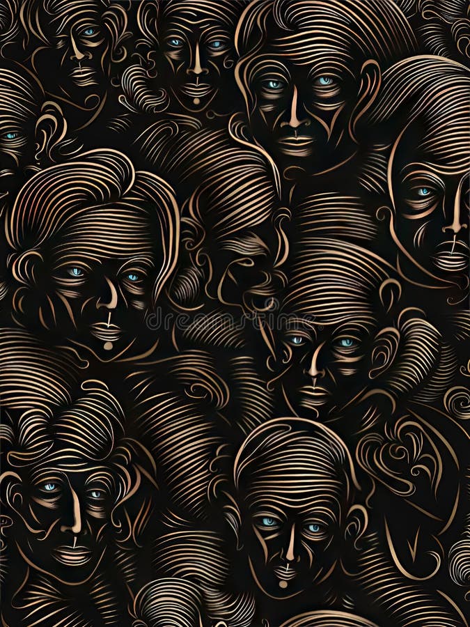 Modern Art. Seamless Pattern with Stylized Faces of Human. Vector ...