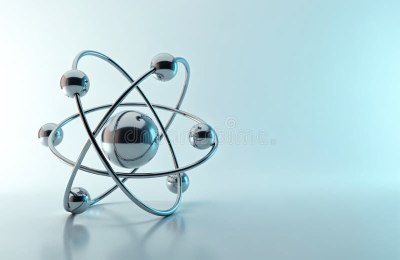 Modern Artistic Depiction Atom Model. Metallic Sphere with Rings Orbits ...