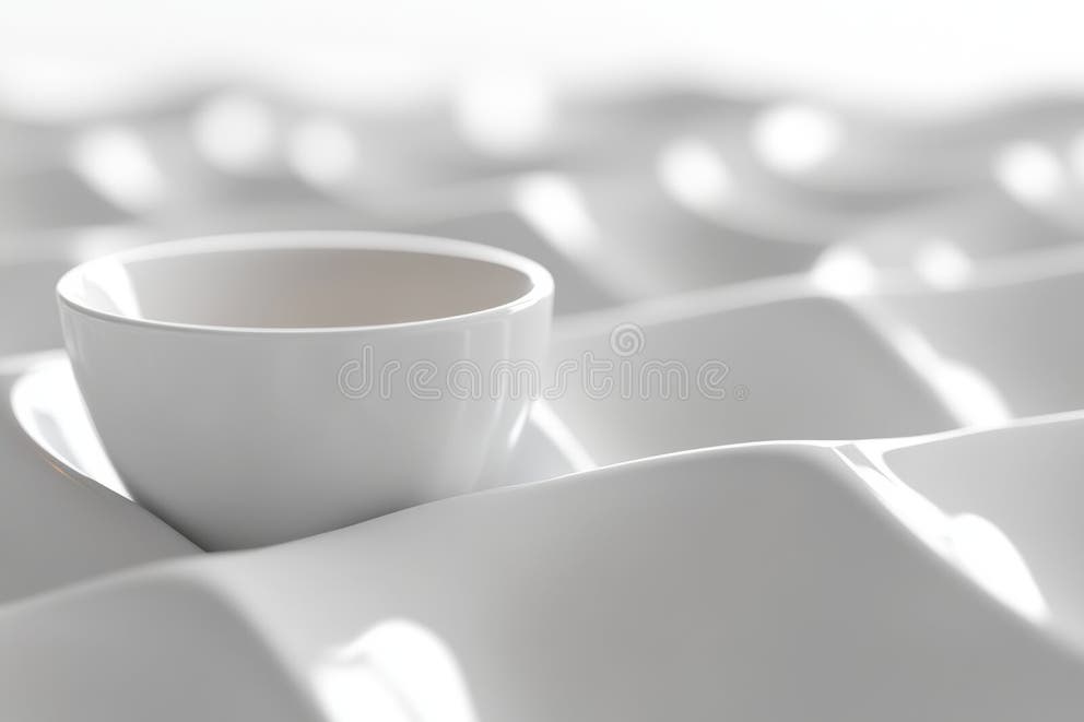 A Modern Artistic Display Features White Ceramic Cups in a Dynamic ...