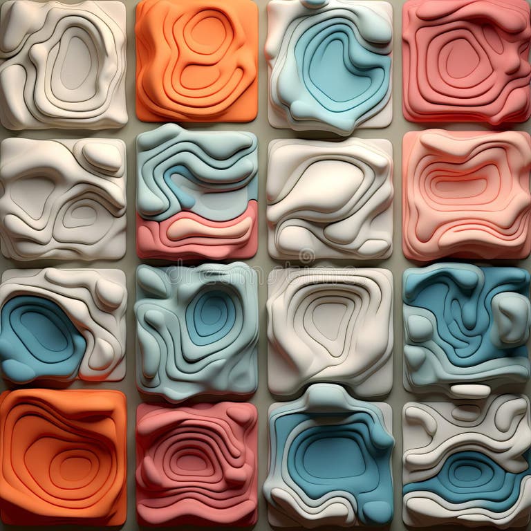 Modern Artistic Grid Pattern with Unique Wavy Square Tiles Stock ...