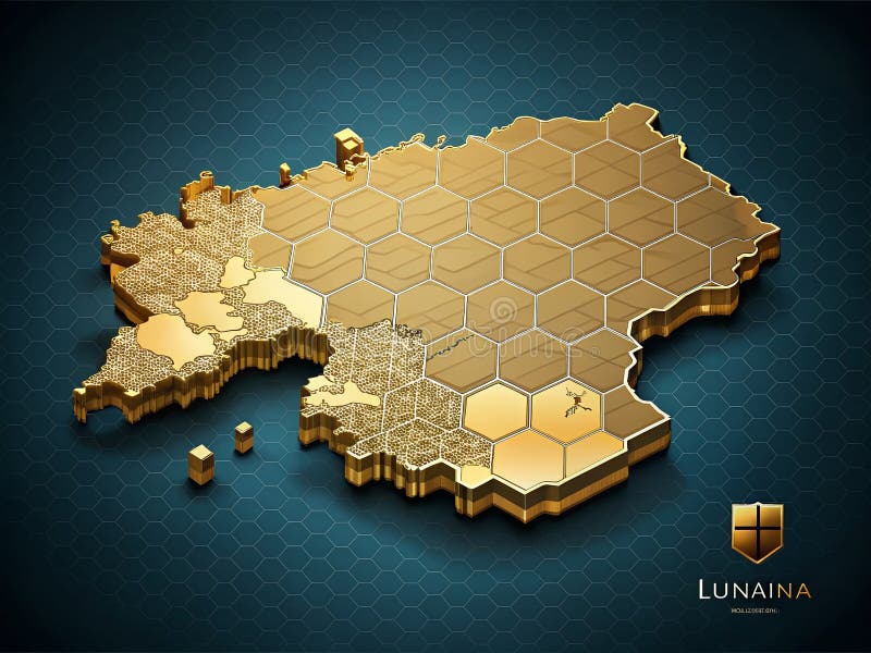 A Modern Artistic Isometric Map of Lithuania Golden Hexagon Lines ...
